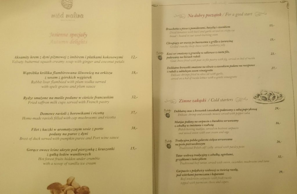 Miod Malina menu - Naked Hungry Traveller